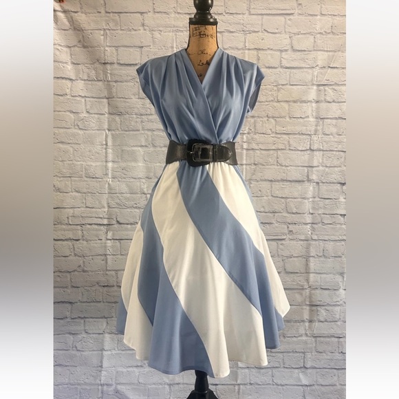 Handmade | Dresses | Vintage 8s Dress Powder Blue Secretary Geek Pastel ...